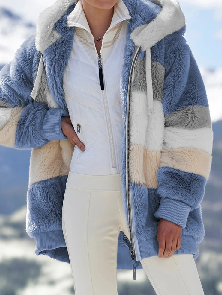 Aurielle™ | Warm Multicolor Fleece Hoodie Jacket for Women – Lux Stylo